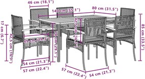 7dílný zahradní jídelní set s poduškami šedý polyratan 3213572