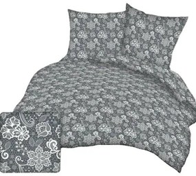 KARO Povlečení 140x200 173 šedo bílé květy knoflíky 100% silná bavlna