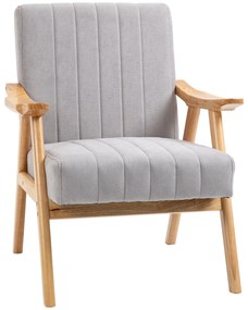 Křeslo HOMCOM Čalouněné křeslo s područkami Křeslo do obývacího pokoje Relaxační křeslo Scandi design Nohy z gumového dřeva Světle šedá barva do obýv…