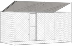 Psí klec s střechou Stříbrná 400 x 200 x 256 cm Ocel a PE 3368301