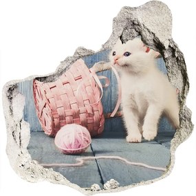 Wallmuralia Díra 3D fototapeta nástěnná Bílá kočka 75x75 cm