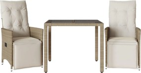 3dílný zahradní bistro set s poduškami béžový polyratan 3276937