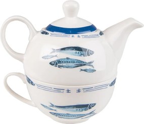 Tea for One s rybkami Fish Blue - 17*11*14 cm / 400 ml / 250 ml