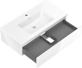 Mexen Orio, koupelnová skříňka 90 cm s umyvadlem Otis, 1 zásuvka, bílá lesklá, 91A10-09023-1-BF00-W18M00