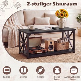 Costway Konferenční stolek Industrial Farmhouse s otevřeným úložištěm 2 Tier