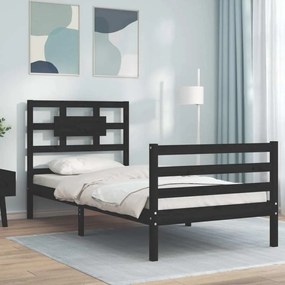 vidaXL Rám postele s čelem 90 x 200 cm masivní dřevo [3194428] Barva: Černá