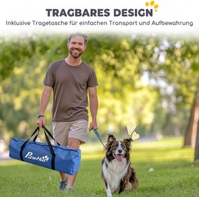 PawHut 8dílná sada agility pro psy s tunelem, slalomem, nastavitelnými překážkami, kruhem, pauzovací plošinou, miskou, hračkami a taškou — zahrada, v…