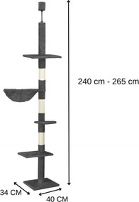 Škrabadlo pro kočky - Věž s odpočívadly 4 patra 240-265 cm SPRINGOS PA1051