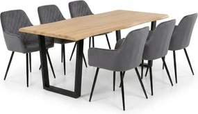 Vikio Jídelní set pro 6 osob 180x90 cm dub noha U šedá židle s područkami VJS168-6S