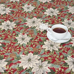 SCANquilt ubrus BONA LUREX vánoční hvězda červenosmetanová 140 x 220 cm