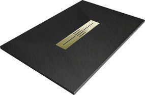 Mexen Toro, SMC obdélníková sprchová vanička 140 x 90 cm, černá, zlatá krytka, 43709014-G