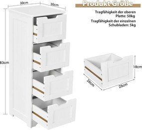 Costway Koupelnová skříňka s 4 zásuvkami úložná koupelnová komoda