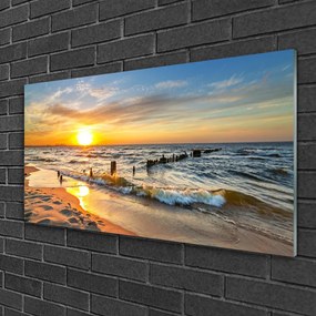 Obraz na skle Moře Západ Slunce Pláž 140x70 cm