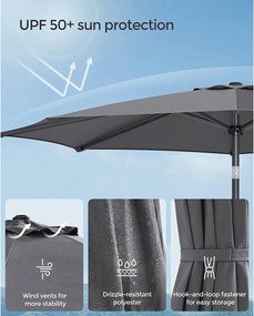 Zahradní slunečník, venkovní slunečník sklopný o 30°, šedý