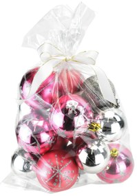 Vánoční koule v sáčku, assort, růžové / stříbrné, 14 ks