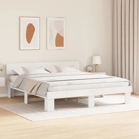 Rám postele s čelo Bílá 200 x 200 cm Masivní borové dřevo 3382290