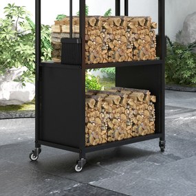 Outsunny regál na palivové dřevo 45 x 30 x 118 cm regál na palivové dřevo s kolečky, 4 police, regál na palivové dřevo pro venkovní použití, vnitřní …