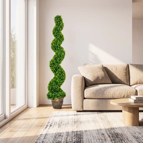 HOMCOM Spirálovitý zimostráz, sada 2 umělých rostlin, s květináčem, výška 150 cm, zelená