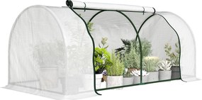 Outsunny skleník z PE s vyztuženou fólií — mrazuvzdorný ocelový tunel pro balkon a zahradu, 200 × 100 × 80 cm — bílý | Aosom