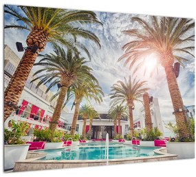 Skleněný obraz - palmy s bazénem (70x50 cm)