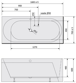 Polysan ASTRA BL MONOLITH obdélníková vana 160x70x60cm, bílá, 32611ML