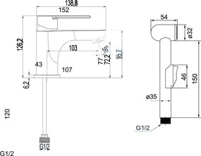 Mereo Mereo, Umyvadlová stojánková baterie Dita s bidetovou sprchou, CBE10105D