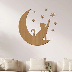 Dřevěná dekorace Měsíční kočka Rozměry (cm): 60x57, Barevný vzor: Buk