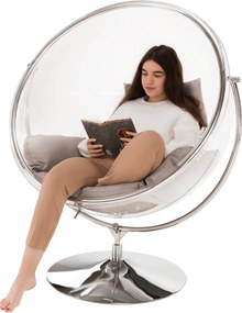 Kondela Závěsné křeslo se stojanem, transparentní/střírná/šedá, BUBBLE NEW TYP 2