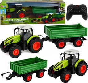 LEAN Toys Zemědělský traktor s vyklápěcím přívěsem, dálkově ovládaný RC, zelený, měřítko 1:24