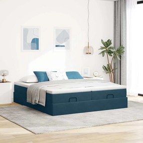 Osmanský rám postele s matracíes tmavě modrá 160x200cm samet 3311259