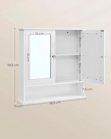 Nástěnná koupelnová skříňka se zrcadlem, bílá 56x13x58cm