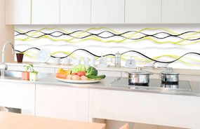 Postershop Samolepící omyvatelná tapeta za kuchyňskou linku - Černé a žluté vlnky, 350x60 cm