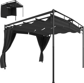 Outsunny pergola 3 × 3 m — voděodolná zatahovací střecha se závěsy, volně stojící zahradní pavilon, stabilní přístřešek na terasu | Aosom