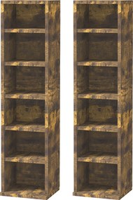 HOMCOM Sada 2 sloupkových polic CD-DVD skříň se 6 + 6 přihrádkami 21 x 22,5 x 88,5 cm maximální kapacita 204 CD rustikální hnědá