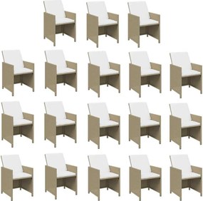 19dílný zahradní jídelní set s poduškami béžový polyratan 3095663