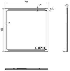 Sapho, GEMINI LED podsvícené zrcadlo 700x700mm, GM070