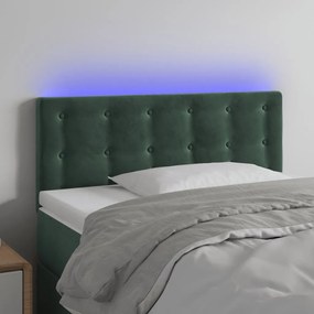 Čelo postele s LED tmavě zelené 100x5x78/88 cm samet