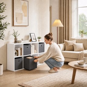 HOMCOM regál s 8 přihrádkami a 4 látkovými zásuvkami, úložný regál, všestranný, šedý