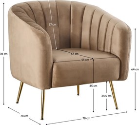 Designové křeslo, hnědá Velvet látka/gold chrom-zlatý, BAGY