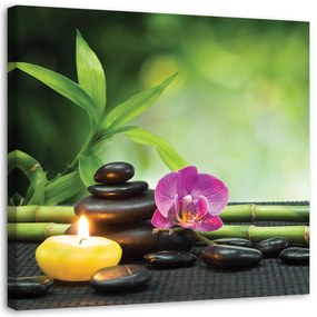 Gario Obraz Relaxační zen složení se svíčkou a květinami Velikost: 30 x 30 cm, Provedení: Obraz na plátně