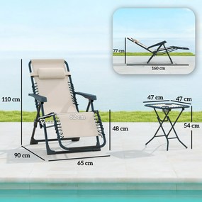 Outsunny Sada 2 Zahradních Lehátka s Bočním Stolkem a Držákem na Hrnek - Sklopné Lehátka s Nastavitelným Opěradlem a Odnímatelnou Opěrkou Ruky pro Te…