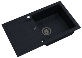 Sink Quality Natalie, kuchyňský granitový dřez 770x450x170 mm + černý sifon, černá skvrnitá-BROCADE, SKQ-NAT.B.1KDO.XB