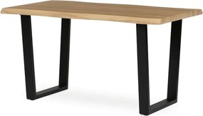Stůl jídelní, MDF deska, kovová nohy ve tvaru U, dekor divoký dub, černý matný lak (140 x 80) cm