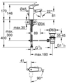 GROHE Start Flow - Páková umyvadlová baterie, velikost S, chrom 23769000