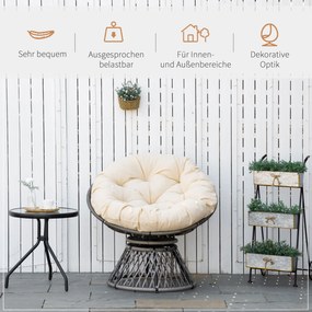 Outsunny papa křeslo Proutěné křeslo 360° polohovatelná skořepina se sedákem z umělého ratanu a kovovým rámem 87 x 97 x 86 cm Cream | Aosom.de