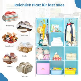 Costway Šatní skříň pro děti se 2 závěsnými sekcemi a 12 kostkami Roztomilá