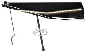Ručně zatahovací markýza s LED světlem 450 x 300 cm antracitová,  3069764