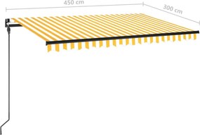 Ručně zatahovací markýza s LED světlem 450 x 300 cm žlutobílá 3069123
