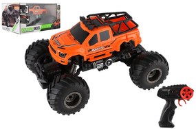 Auto RC pick up Off road terénní plast 23cm 2,4GHZ na baterie se světlem oranžový v krab. 30x15x19cm