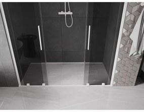 Mexen Velar Duo, posuvné sprchové dveře do otvoru 180 cm, 8mm šedé sklo, bílá matná, 871-180-000-42-20